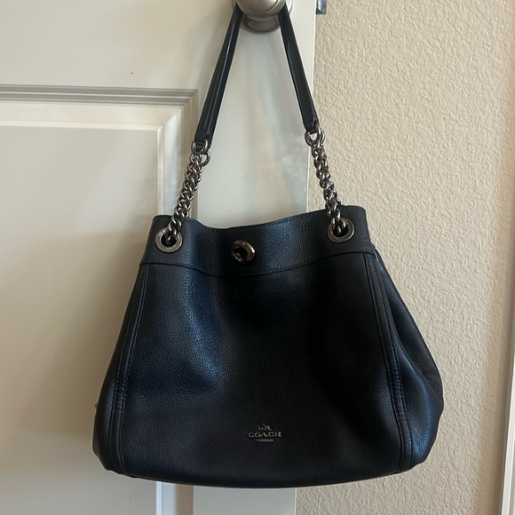 Coach | Bags | Coach Turnlock Edie Blue Shoulder Bag In Leather | Poshmark
